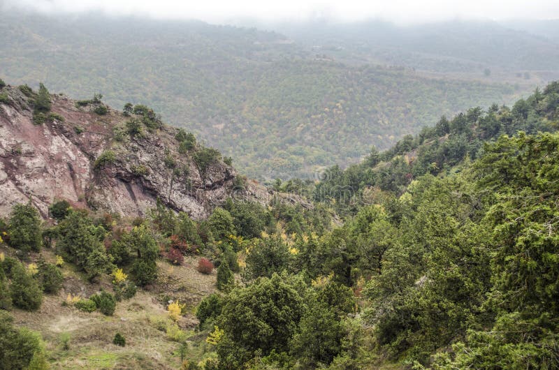 Thick Fog in the Mountains and Hill Over of Volcanic Lava Stock Photo ...