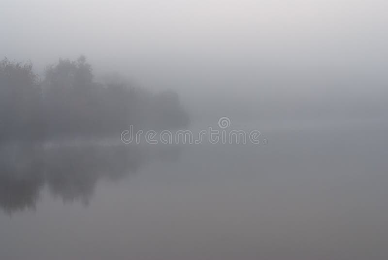 Thick fog over the lake stock image. Image of foggy - 196359311