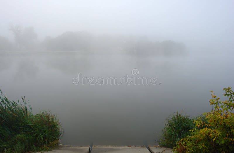 Thick fog over the lake stock photo. Image of boat, mist - 85419900