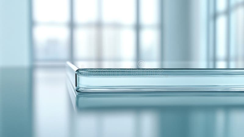 Thick Glass Block on Reflective Surface Against Blurred Window Stock ...
