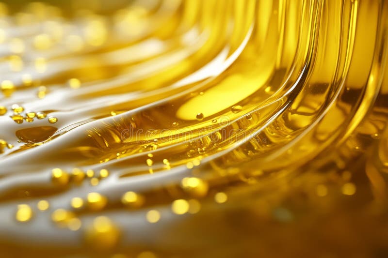 Thick Golden Liquid Flowing and Forming a Wavy Pattern with Bubbles ...