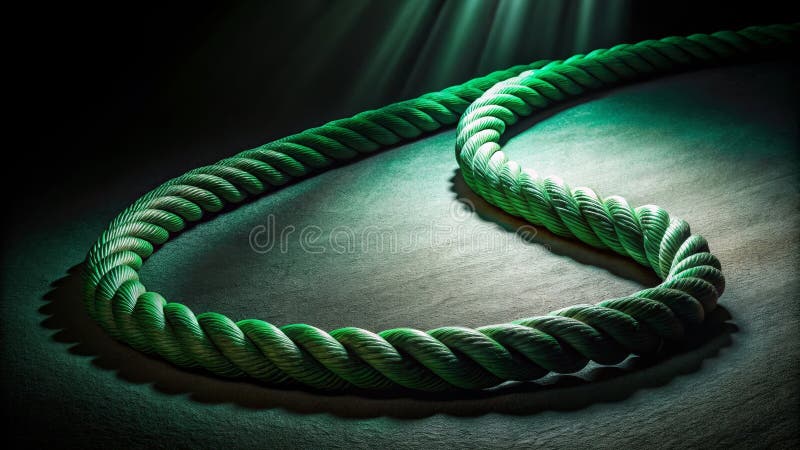 A Thick, Green Rope Lies in a Dramatic Curve on a Dark Surface ...