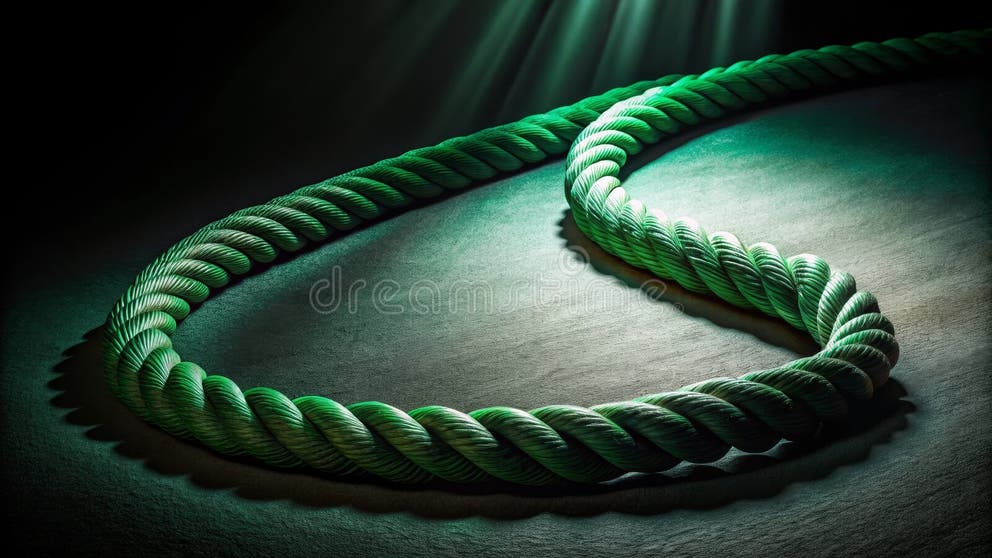 A Thick, Green Rope Lies in a Dramatic Curve on a Dark Surface ...