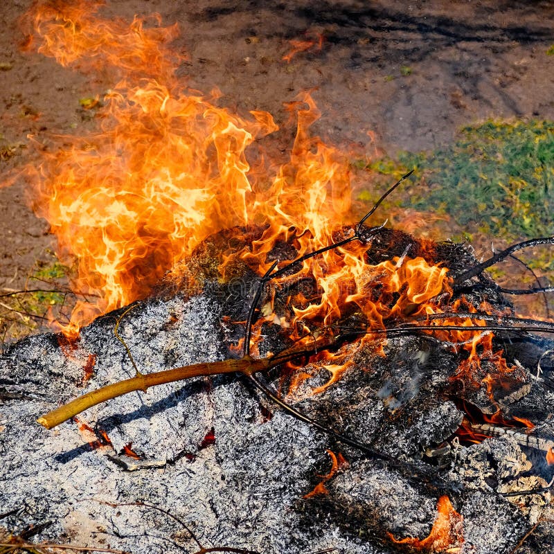 Thick Grey Smoke is Rising into the Air from the Source of the Flame ...