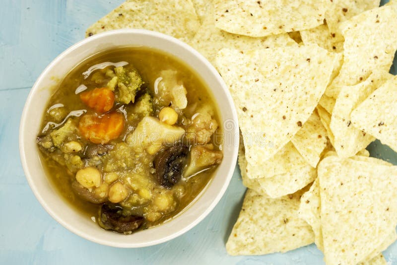 Vegetable Soup and Corn Chips Stock Image - Image of food, thick: 169037779