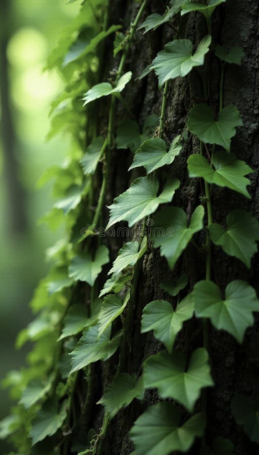 Thick Ivy Vines Wrap Around Tree Bark Tightly, Lush, Organic Stock ...