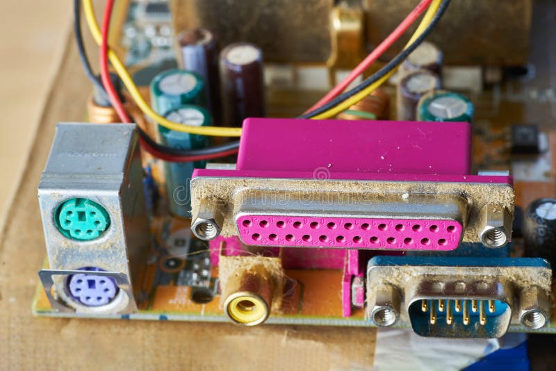 Old Motherboard Covered in Dust and Dirt. Close-up. Stock Image - Image ...
