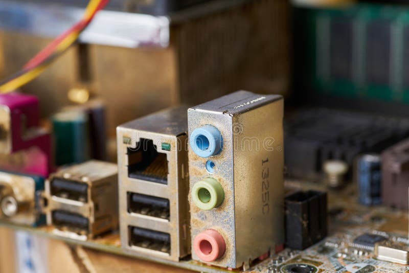 Old Motherboard Covered in Dust and Dirt. Close-up. Stock Image - Image ...