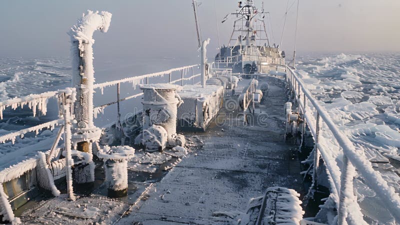 A Thick Layer of Frost Covers the Ships Deck As the Crew Diligently ...