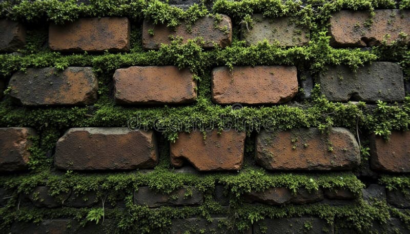 Thick Layer of Green Moss Covers Worn and Crumbling Brick Surface ...