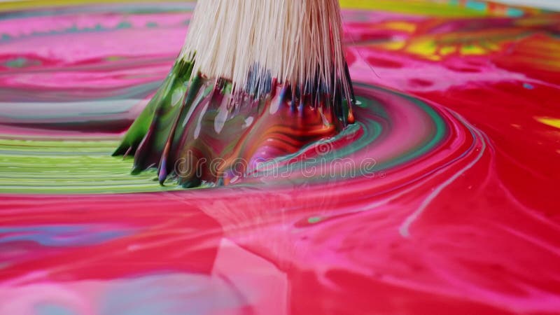 Layer of Paint with Colorful Patterns Spread with Brush Stock Footage ...