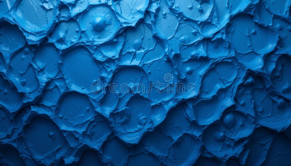 Thick Layers of Bright Blue Paint are Applied in a Textured, Swirling ...
