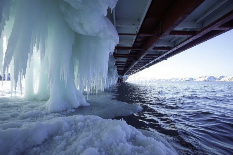 Thick Layers of Ice and Icicles Form on the Underside of a Ferry ...