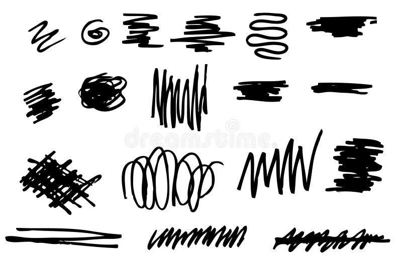 Thick Line Black Hand Draw Vector Abstract Shape, Set 18, Isolated on ...