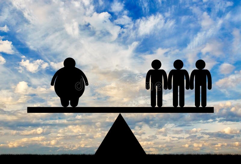 Thick Man and Normal on Scales on Background of Sky Stock Illustration ...