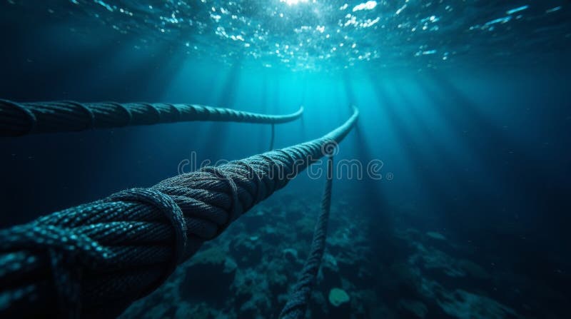 Thick Marine-grade Cables Submerged Beneath Ocean Surface, Used for ...