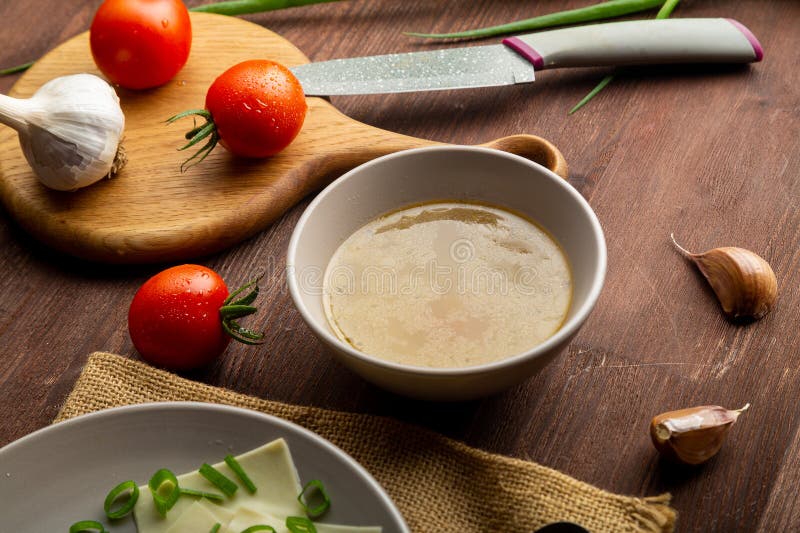 Thick Meat Broth, Dagestan Khinkal Thin Dough, Meat, on the Table Stock ...