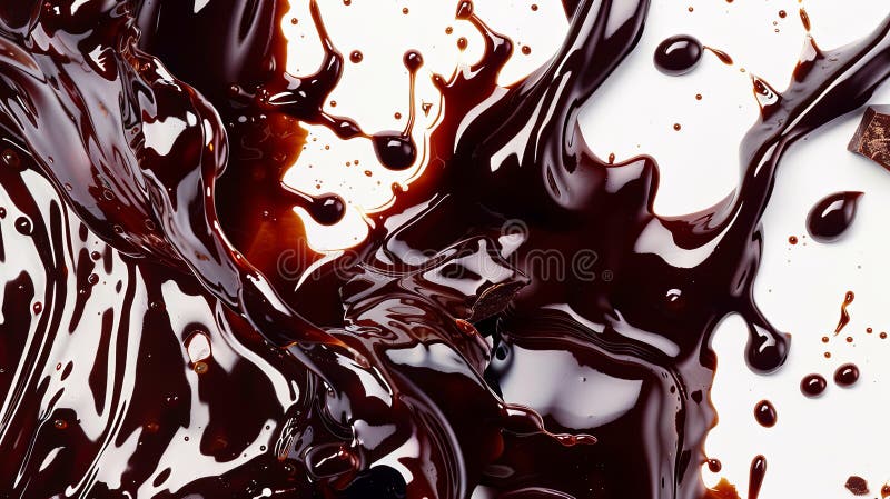 Rich Dark Chocolate Droplets Flowing Gracefully Across a Glossy White ...