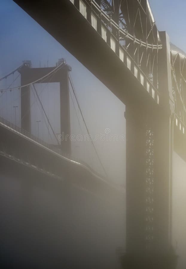 Thick Mist Around the Tamar Bridges on the Devon and Cornwall Border ...