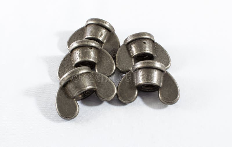Thick Old Retro Wing Nuts Aligned Pattern on White Background 2 Stock ...