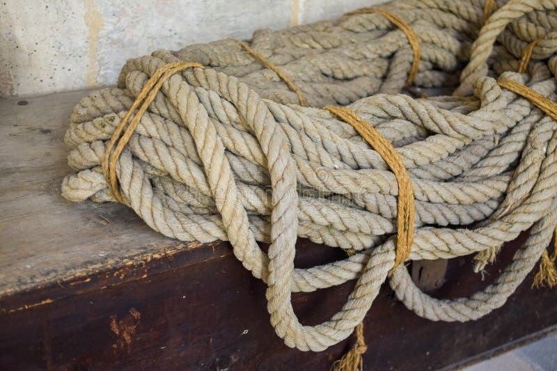 Thick Old Rope Used in Various Tasks and Maritime Uses on Ships Stock ...