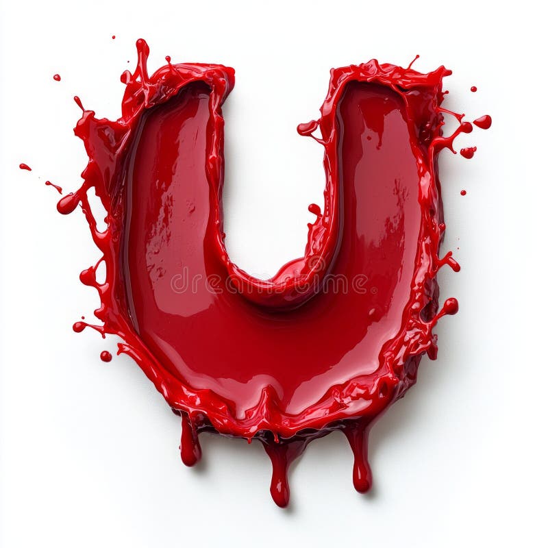 Thick Red Brown Blood Splash Creatively Forms Letter U Clean White ...