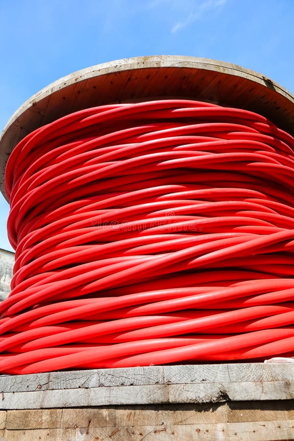 Thick Red Insulated Electrical Cable Reel for High Voltage Stock Image ...