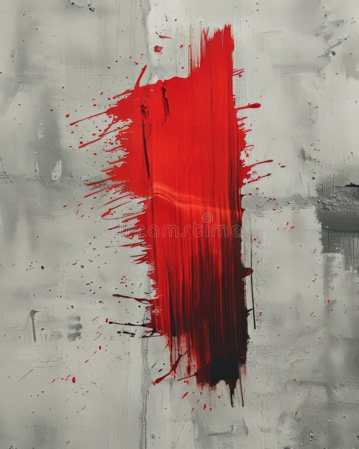 Abstract Minimalist Image: Thick Red Paint Stroke Violently Smeared ...