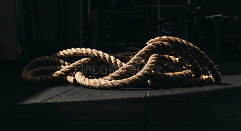 Thick Rope Coils: Dramatic Gym Lighting, Rustic Texture Stock Image ...