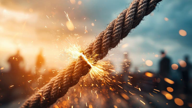 A Thick Rope in Dramatic Focus, Breaking Apart with Explosive Sparks ...