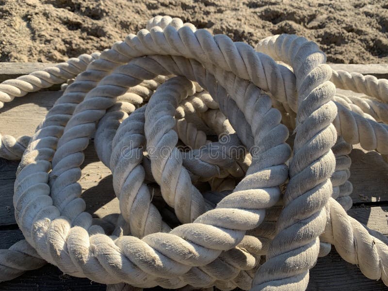 Thick Rope on the Wooden Floor. Sturdy Rope on a Plank Platform ...
