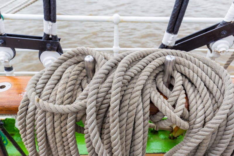 Thick Ship Vessel Rigging Rope in Various Shapes and Colors on a Boat ...
