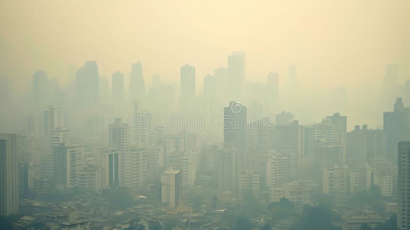 Thick Smog Veils City Skyline Stock Illustration - Illustration of ...