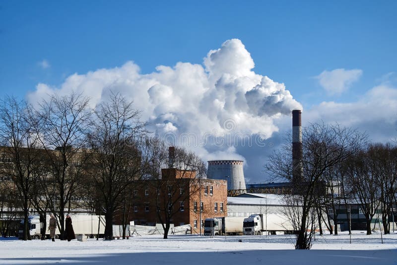 Thick Smoke Belching from Factory Chimneys Stock Photo - Image of ...