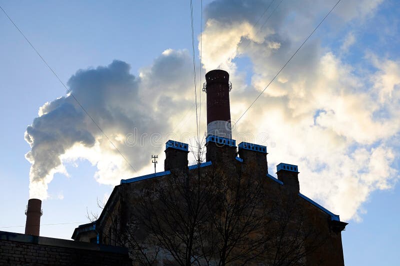 Thick Smoke Belching from Factory Chimneys Stock Photo - Image of heat ...