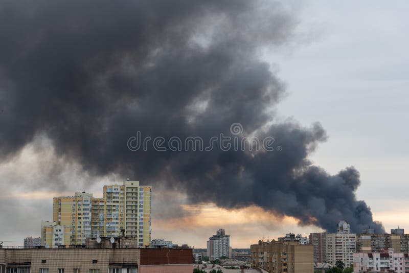 Thick Smoke in the Clouds, Fire in City Stock Photo - Image of people ...
