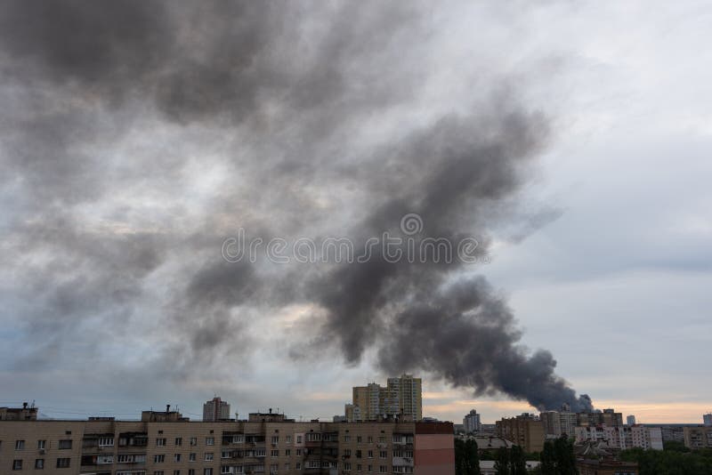 Thick Smoke in the Clouds, Fire in City Stock Photo - Image of safety ...