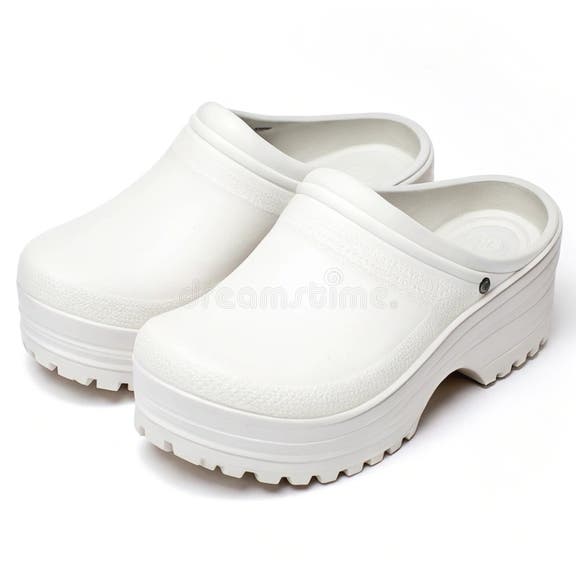Thick Sole Round White Plastic Clogs Isolated on White Background Stock ...
