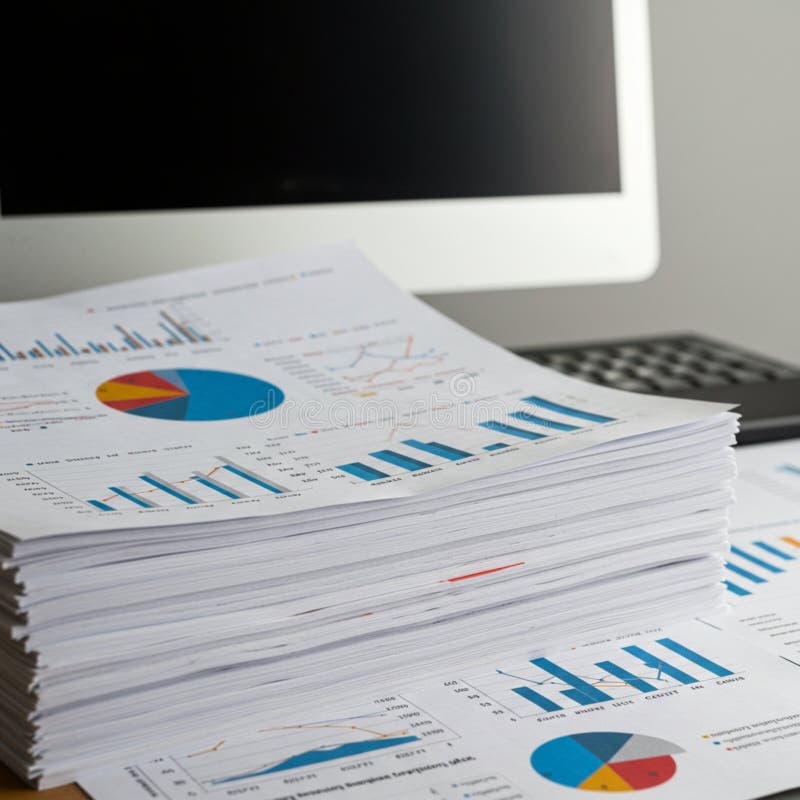A Thick Stack of Printed Documents Features Various Colorful Charts and ... A Thick Stack of Printed Documents Features Various Colorful Charts and ...