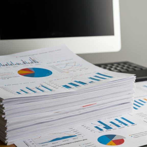 A Thick Stack of Printed Documents Features Various Colorful Charts and ...