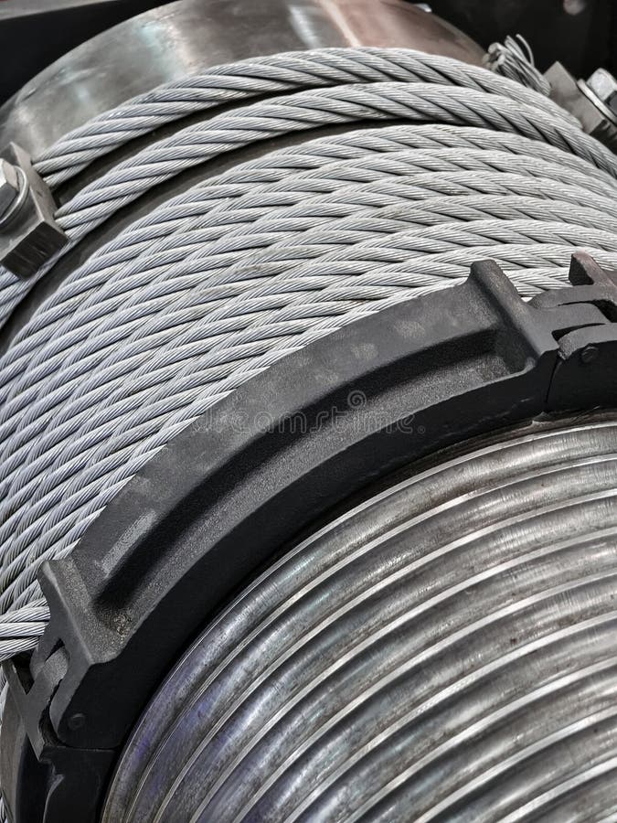 Industrial Equipment Showcases Thick Steel Cables on a Large Spool in a ...