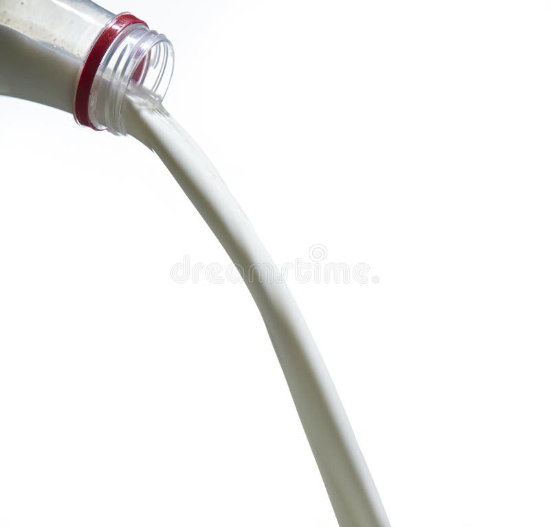 Milk is Poured from the Neck of a Plastic Bottle. Stock Image - Image ...