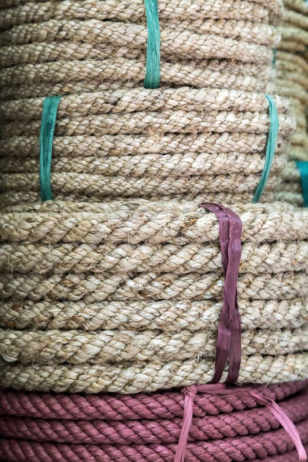 Thick Rope Mooring Bollard on the Wharf with Hawser of Ship Stock Photo ...