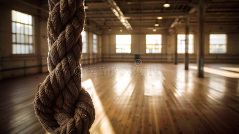 Empty Gymnasium with Sturdy Rope Hanging from Ceiling Stock ...