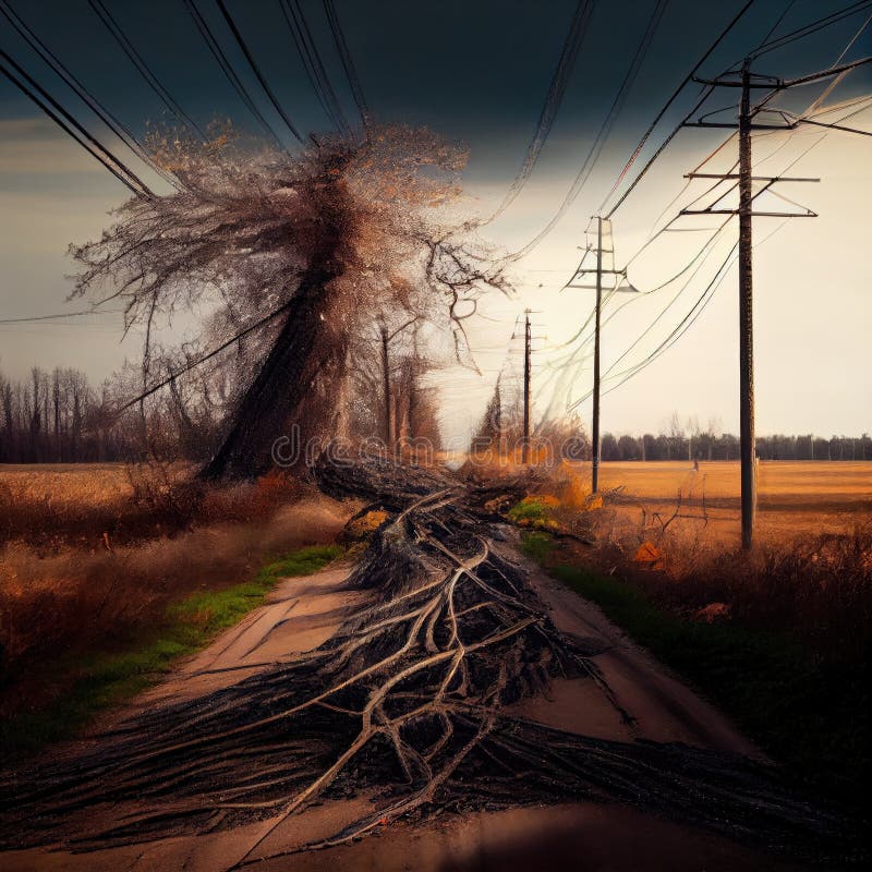 Thick Tangled Lines on Ground after Storm and Power Line Breakage Stock ...