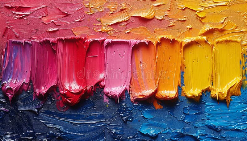 Thick, Textured Layers of Paint in a Spectrum of Red, Orange, and Blue ...