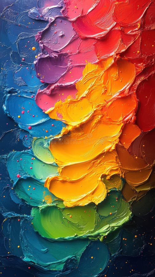 Thick Textured Rainbow Paint Layers on Dark Surface Stock Image - Image ...
