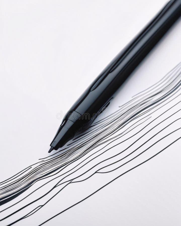 Thick and Thin Lines of Black Marker Pen Overlapping White Paper Stock ...