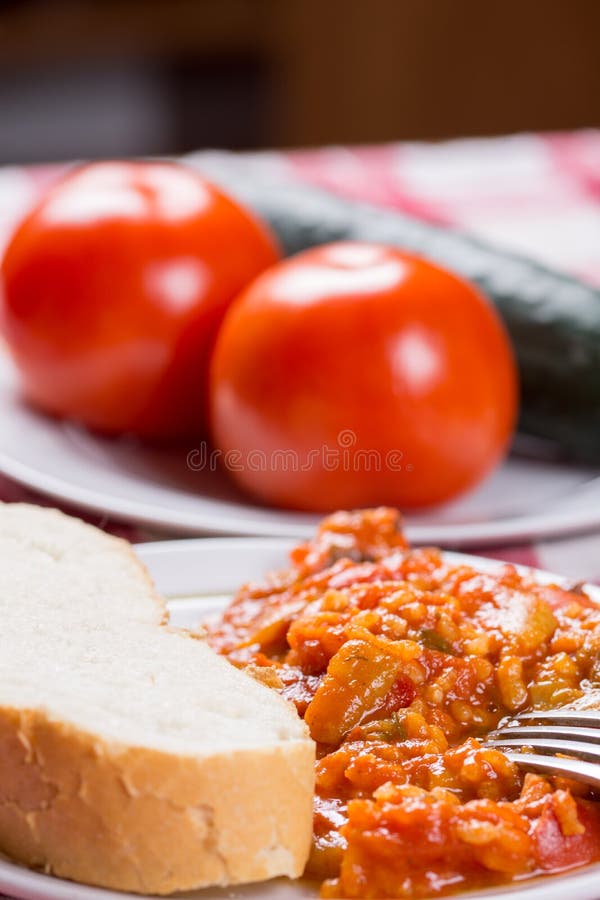 Thick Tomato Stew with Rice and Pepper Stock Photo - Image of fresh ...