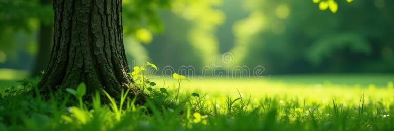 Thick Tree Trunk, Dappled Shade, Wilting Grass , Sun, Summer, Shadow ...